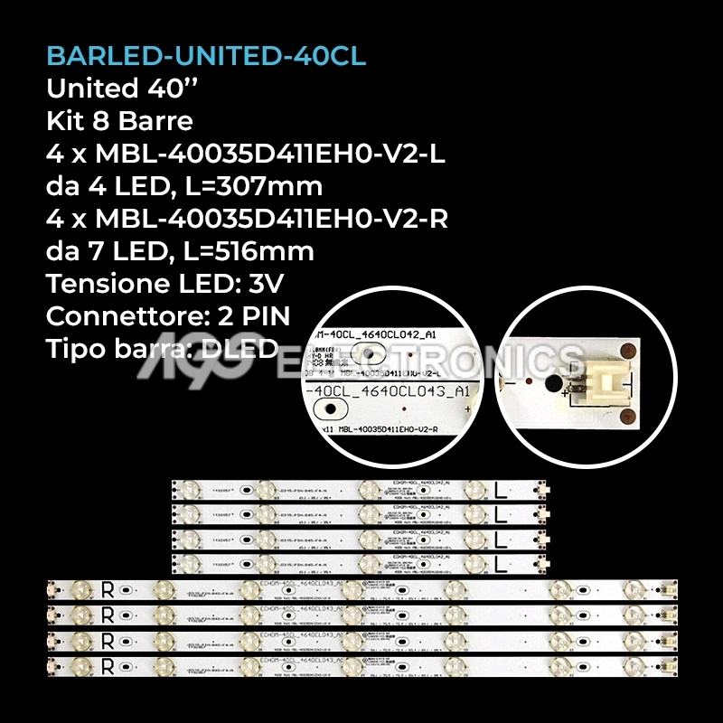 KIT 8 BARRE STRIP LED TV UNITED MBL-40035D411EH0-V2-L MBL-40035D411EH0 ...